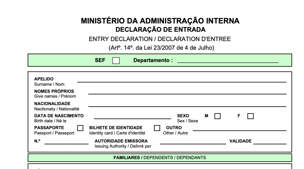Declaração de entrada em Portugal – DNA Cidadania